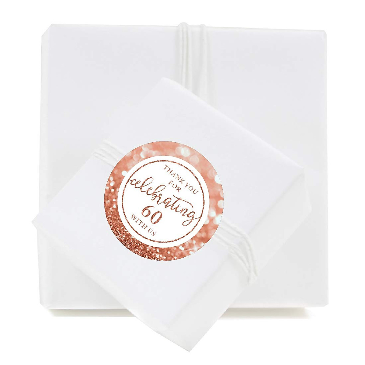 Andaz Press Glitzy Faux Rose Gold Glitter Round Sticker Labels, Thank You for Celebrating 60 with Us, 60th Birthday or Anniversary, 40-Pack