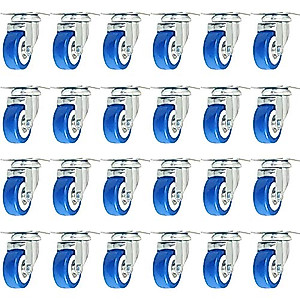 Y&Y Decor 24 Pack Caster Wheels Swivel Plate Casters On Blue Polyurethane Wheels PU (2" No Brake)