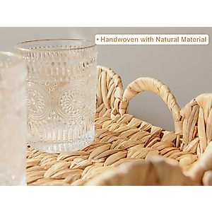 StorageWorks Scalloped Tray, Wicker Tray with Handles, Woven Square Rattan Tray, Scallop Basket Table Décor Trays, Water Hyacinth Rattan Serving Tray for Ottoman Decorative and Organizer Trays