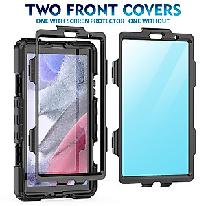 Timecity Case for Samsung Galaxy Tab A7 Lite 2021 8.7'' SM-T220/T225/T227 with Screen Protector, Heavy Duty Rugged Full-Body Protective Case with 360 Rotating Stand, Hand/Shoulder Strap Case, Black