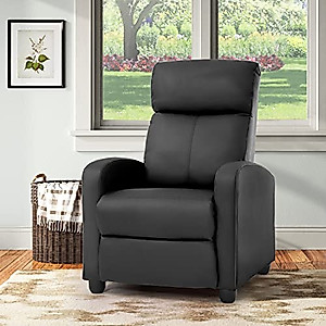 Vnewone Recliner Chair for Living Room Lounge Chaise Wingback Single Sofa Modern Home Theater Seating, Adjustable Height, Faux Leather, Black