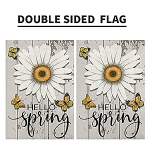 Hello Spring Flower Garden Flag 12x18 Inch Double Sided Burlap Outside, Seasonal Floral Sign Yard Outdoor Small Flags DF237