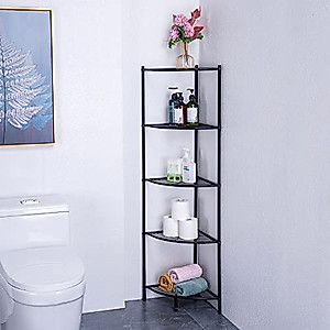 UPVOTED 5-Tier Metal Corner Wire Shelf Compact Shelving Display Unit Plant Stand Rack Freestanding for Kitchen, Office, Bedroom, Living Room, Black