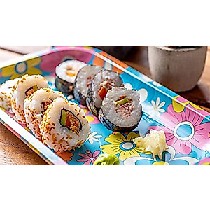 Puff Plate Decorative Metal Serving Tray - Cute Room Decor for Desk, Bathtub, Jewelry, Candle, Food or Coffee Table (Retro Flowers)