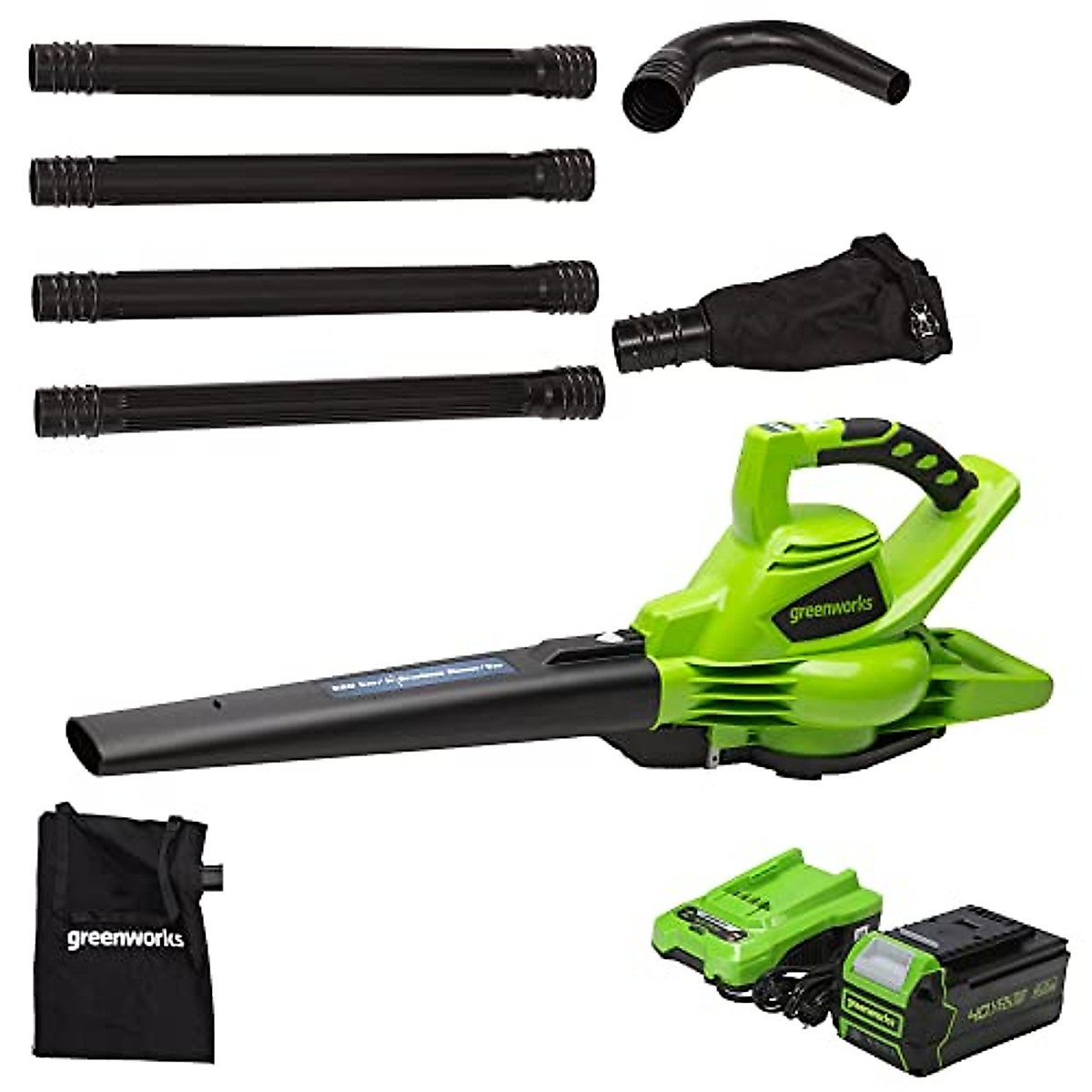 Greenworks 40V (185 MPH) Brushless Cordless Blower/Vacuum with GK0A00 Universal Gutter Kit