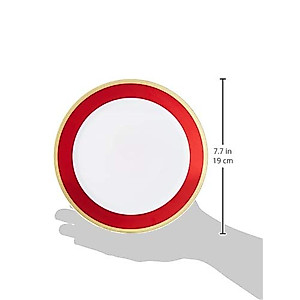 Amscan Premium Plastic Round Party-Plates, 7 1/2 inches, White with Red Border