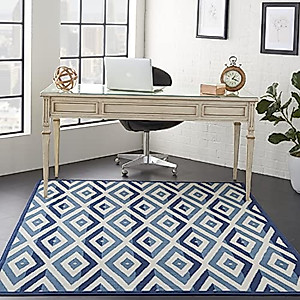 Nourison Grafix Mid-century White/Blue 5'3" x 7'3" Area -Rug, Easy -Cleaning, Non Shedding, Bed Room, Living Room, Dining Room, Kitchen (5x7)