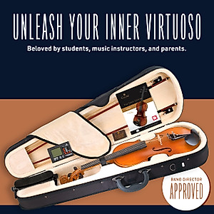 Cecilio CVN-300 Solidwood Ebony Fitted Violin with D'Addario Prelude Strings, Size 4/4 (Full Size)