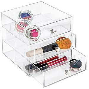 iDesign Plastic Divided 3-Drawer Vanity & Countertop Organizer – 7" x 6.5" x 6.5”, Clear
