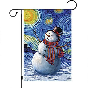 Winter Christmas Garden Flag 12x18 Double Sided, Burlap Farmhouse Small Starry Night Snowman Garden Yard Flags for Xmas Winter Seasonal Outside Outdoor House Holiday Decor (ONLY FLAG)
