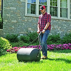 Brinly PRC-241BH-A 270 lb. Combination Push/Tow Poly Lawn Roller with Easy-Turn Tethered Plug, 18 by 24"