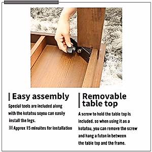 BJDesign Kotatsu - Japanese Heated Table - Wooden Chabudai Furniture with 120V Electric Heater - Low-Lying Dining and Work Desk with Temperature Control Knob (59x33in, Brown)