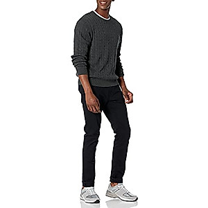 Amazon Essentials Men's Crewneck Cable Cotton Sweater, Charcoal Heather, Large