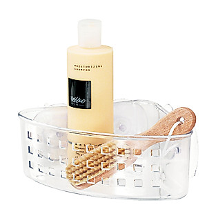 iDesign Plastic Suction Shower Caddy Basket for Shampoo, Conditioner, Soap, Creams, Towels, Razors, Loofahs in Master, Guest, Kid's Bathroom, 7.25" x 4.5" x 6.5", Clear