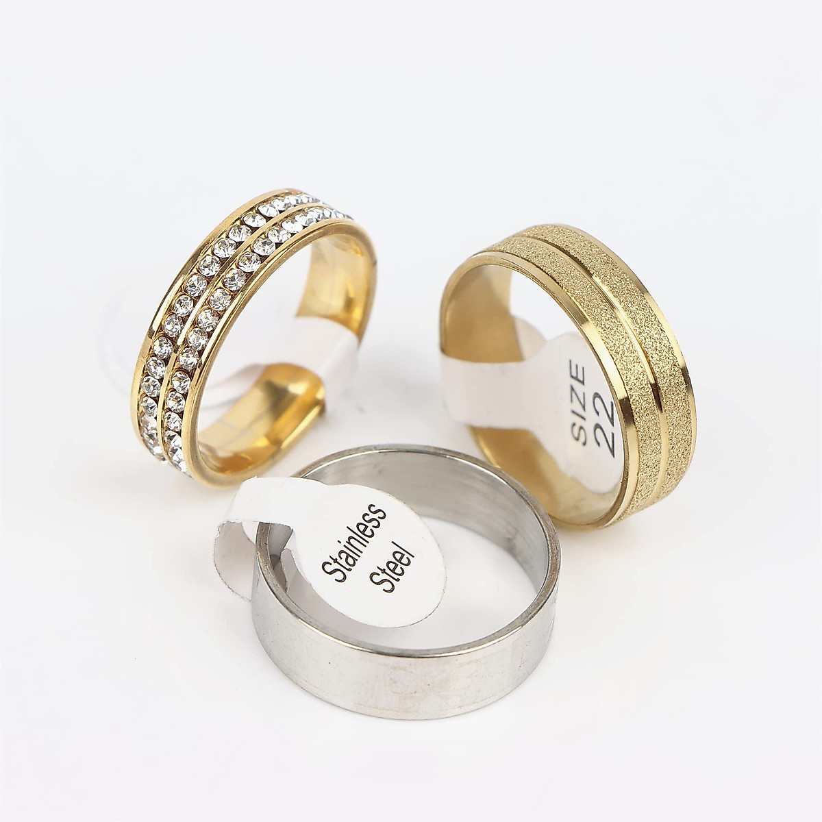 juanmaojuan 50Pcs/Lot Fashion Stainless Steel Heart Rhinestone Band Rings For Women Men Mix Style Party Jewelry Wholesale (Mix Size 7-12)