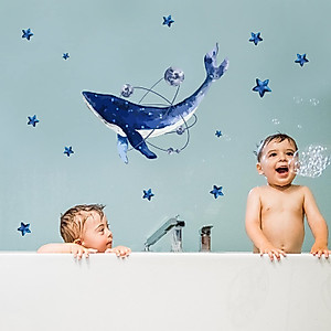 SUPERDANT Blue Whale Wall Stickers Night Sky Wall Decals Blue Clouds Animal Vinyl DIY Art Decor for Baby Nursery Children Bedroom Living Room Boy's Gift Wall Decor