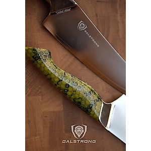 Dalstrong Chef Knife - 8 inch - Frost Fire Series - Glacial Lightning Edition - HC 10CR15MOV Stainless Steel Kitchen Knife - Sand Blasted Frosted - Dragon Skin Handle - Sheath - NSF Certified