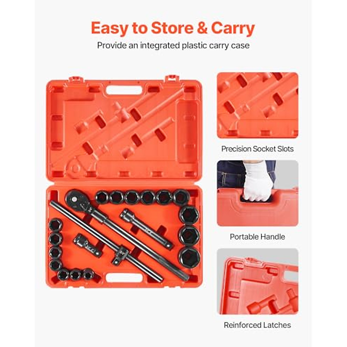VEVOR Impact Socket Set 3/4 Inches 21 Piece Standard Impact Sockets, Socket Assortment 3/4 Inches Drive Socket Set Impact Standard SAE Sizes 3/4 Inches to 2 Inches Includes Adapters and Ratchet Handle
