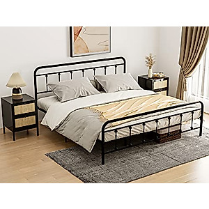 AOVSA 14 Inch California King Bed Frame with Headboard & Footboard, Heavy Duty Metal Platform Bed Frame, Mattress Foundation, Noise Free, Easy Assembly, No Box Spring Needed - Black/Cal King