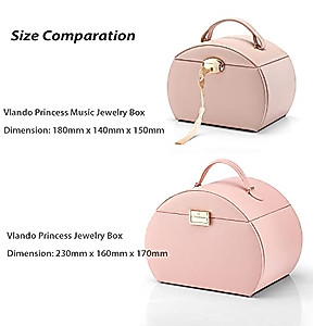 Vlando Ballerina Music Jewelry Organizer, Leather Necklaces Rings Hair-Rings Storage Case Holder, Gift for Kids Girls, Pink