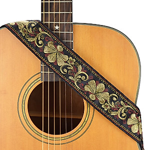 CLOUDMUSIC Guitar Strap Jacquard Weave Strap With Leather Ends Vintage Classical Pattern Design Picks Free (Vintage Classical Pattern Design 32)
