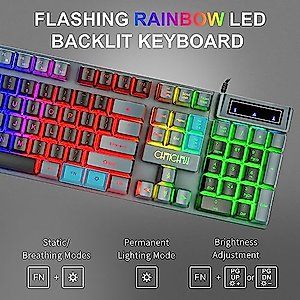 CHONCHOW Gaming Keyboard and Mouse Combo LED Backlit 104Keys Full Size Keyboard Light Up USB Wired Mechanical Feel 3600 DPI Gaming Mic for Windows PC Mac Xbox Gamer