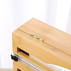 Plastic Wrap Organizer – 4-in-1 Wrap Dispenser with Cutter, Paper Towel Holder for Kitchen Durable Bamboo Foil Dispenser for 12” Plastic Wrap, Aluminum Foil, Wax Paper Kitchen Roll Organizer