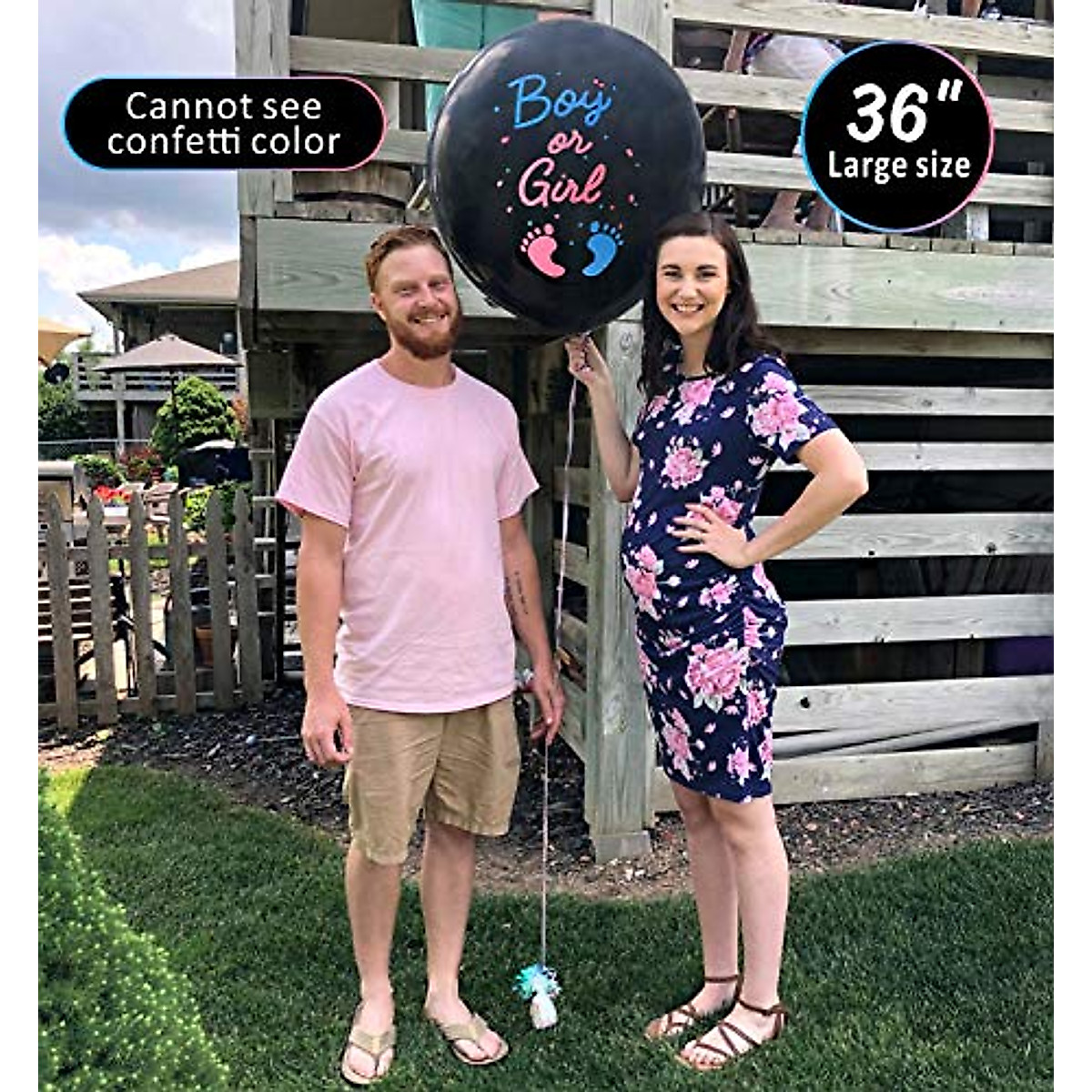 Jumbo Gender Reveal Confetti Balloons 2pcs 36" Black Boy or Girl Balloon Come with Blue Pink Confetti for Baby Gender Reveal Party Idea