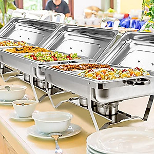 Snowtaros 4 Pack 8QT Chafing Dish Buffet Set, Stainless Steel Food Warmer Set, Rectangular Buffet Server with Tongs & Spoons for Parties, Catering, Banquets, Events (Half Size)