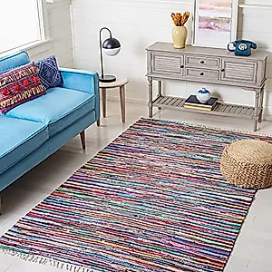SAFAVIEH Rag Rug Collection Accent Rug - 4' x 6', Multi, Handmade Boho Stripe Cotton, Ideal for High Traffic Areas in Entryway, Living Room, Bedroom (RAR128G)
