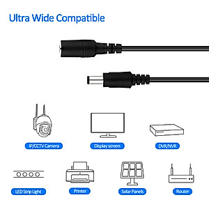 BOAVISION DC 12V Extension Cord,16.5ft(5m) Extension Cord DC Cable 2.1mm x 5.5mm Compatible with 12V DC Power Supply Adapter Cord WiFi Security IP Camera …