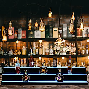 ROVSUN 3 Step 60 Inch LED Lighted Liquor Bottle Display Shelf with Remote Control, Acrylic Illuminated Bar Shelves Lighted Drinks Lighting Shelves for Liquor Bottles Commercial Home Bar Accessories