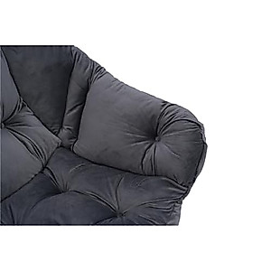 Lazy Chair with Ottoman, Modern Accent Lounge Chair with Folding Footrest and Headrest, Upholstered Leisure Sofa Armchair Reading Chair with Side Pocket for Living Room, Bedroom, Office, Dark Gray