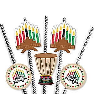 Big Dot of Happiness Happy Kwanzaa - Paper Straw Decor - African Heritage Holiday Party Striped Decorative Straws - Set of 24