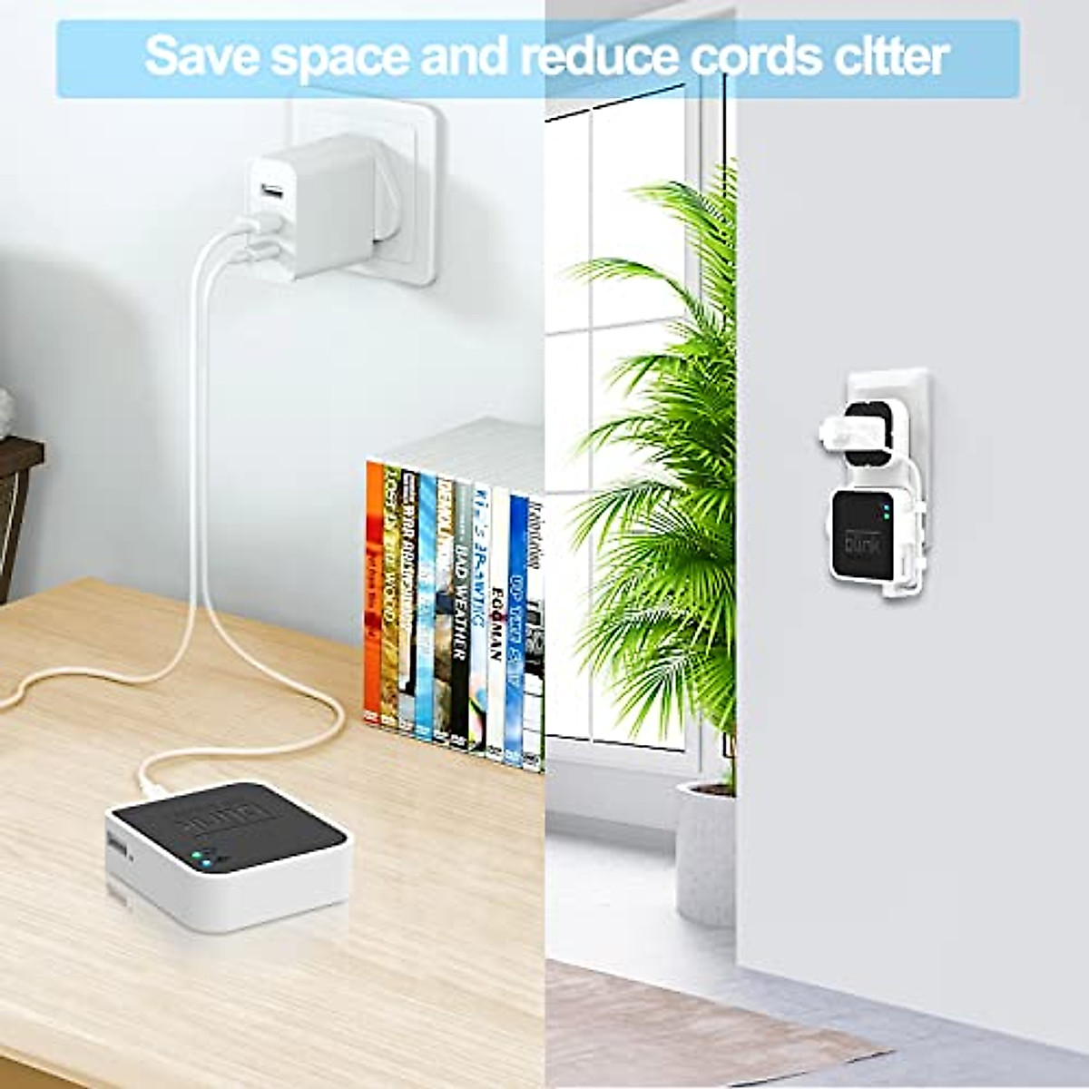 DLNLIY Outlet Wall Mount for Blink Sync Module 2 with Short Cable - Easy Installation No-Drilling Mounting Bracket for Blink Outdoor and Blink Indoor Home Security Cameras