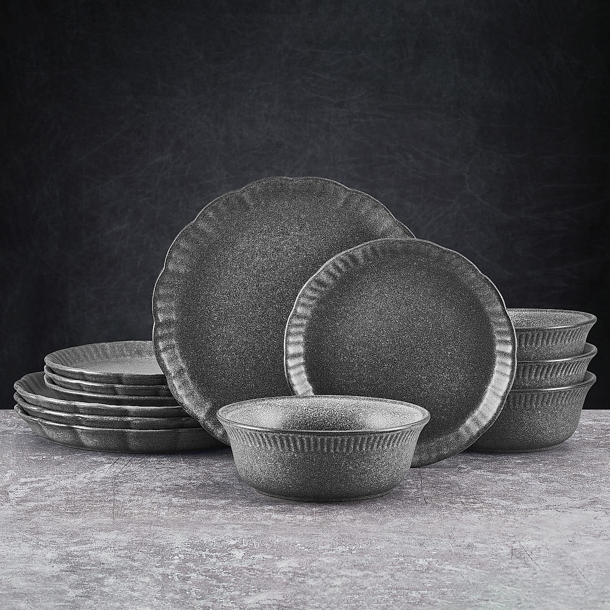 Pfaltzgraff Noah 12 Piece Dinnerware Set, Service For 4, Gray