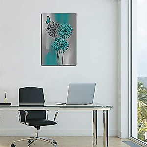 Kingsleyton Teal Gray Butterfly Pictures Wall Art Canvas Farmhouse Prints Photo Modern Flower Black and White Poster Paintings Home Decoration Giclee Artwork Wood Frame Ready to Hang 16"x20"