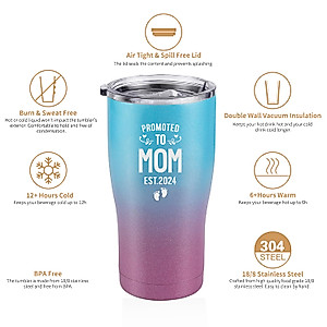 NUI LIVING Promoted to Mom Est 2024 Tumbler - New Mom Gifts Ideas - First Time Mom - Mom to be - Mommy w/New Baby Gift - Cute Expecting Mother to be Baby Shower Presents for Her (Purple Teal 2022)