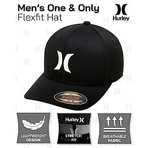 Hurley Men's One And Only Black Flexfit Hat, White, Small/Medium