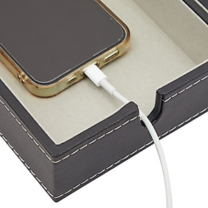 Juvale Leather Valet Catchall Tray for Men with 6 Compartments - Bedside Nightstand Organizer for Phones (Black)