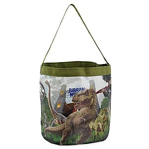 Jurassic World Dinosaurs Collapsible Nylon Basket Bucket Tote Bag (One Size, Green)