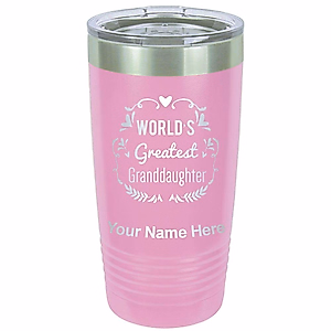 LaserGram 20oz Vacuum Insulated Tumbler Mug, World's Greatest Granddaughter, Personalized Engraving Included (Light Purple)