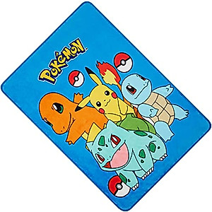 Pokemon Pikachu Fleece Throw Blanket Plush Throw - Pikachu Charmander Bulbasaur Pokeball Throw Blanket (Blue Group)
