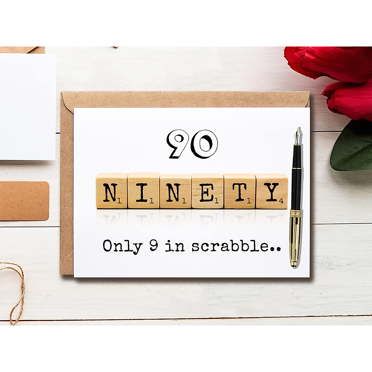 Scrabble 90Th Decade Birthday Card - 90 Its Only 9 In Scrabble - Birthday Greeting Card - Funny Greeting Card - Meaningful Greeting Cards.