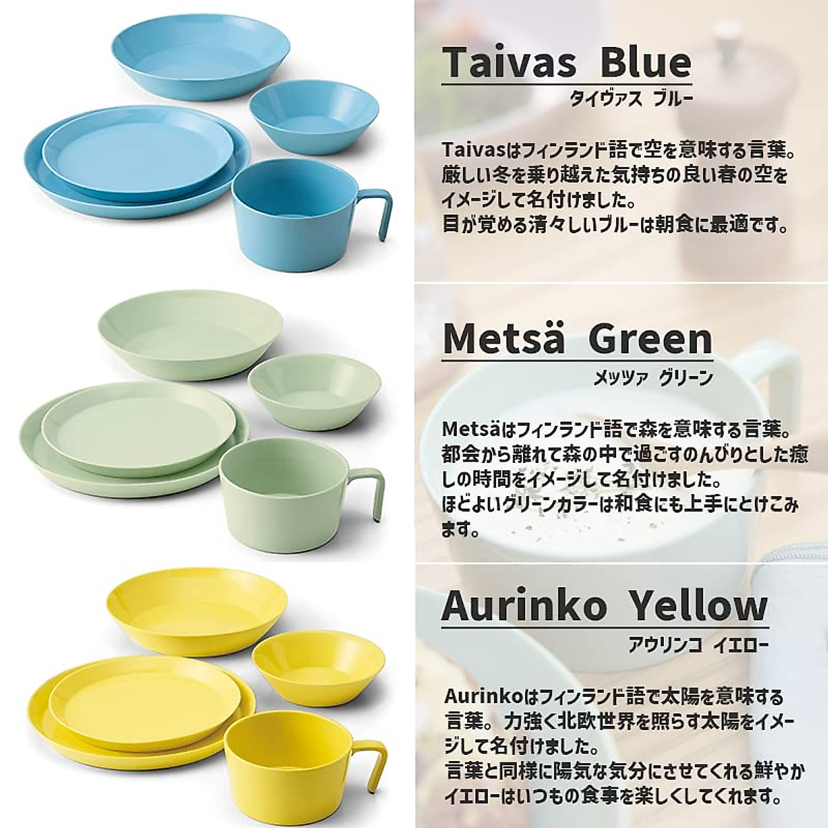 TAMAKI Luonto T-947746 5-Piece Set, Tyvas Blue Plate, Color Dish, Pasta Plate, Bowl, Soup Cup