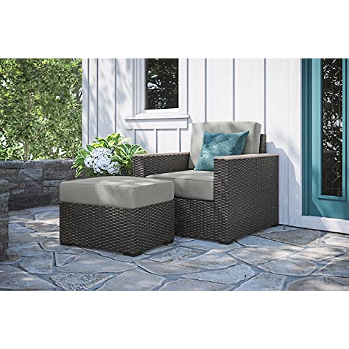 Homestyles Boca Raton Outdoor Ottoman, 1 Seat, Grey