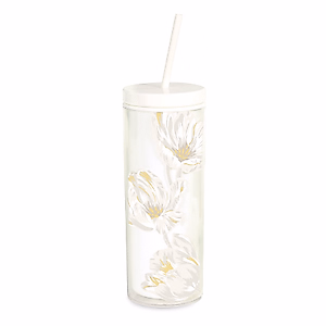 Kate Spade New York Acrylic Bridal Tumbler with Lid and Straw, 24 oz Tumbler for Bride to Be, Slim Double Wall Tumbler, Growing Tulips
