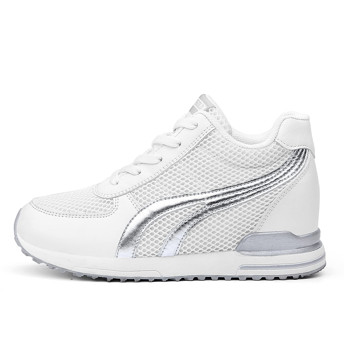 AONEGOLD Womens Hidden Wedges Shoes High Heeled Lightweight Mesh Sneakers Casual Walking Shoes Tennis Chic(Size 41, White)