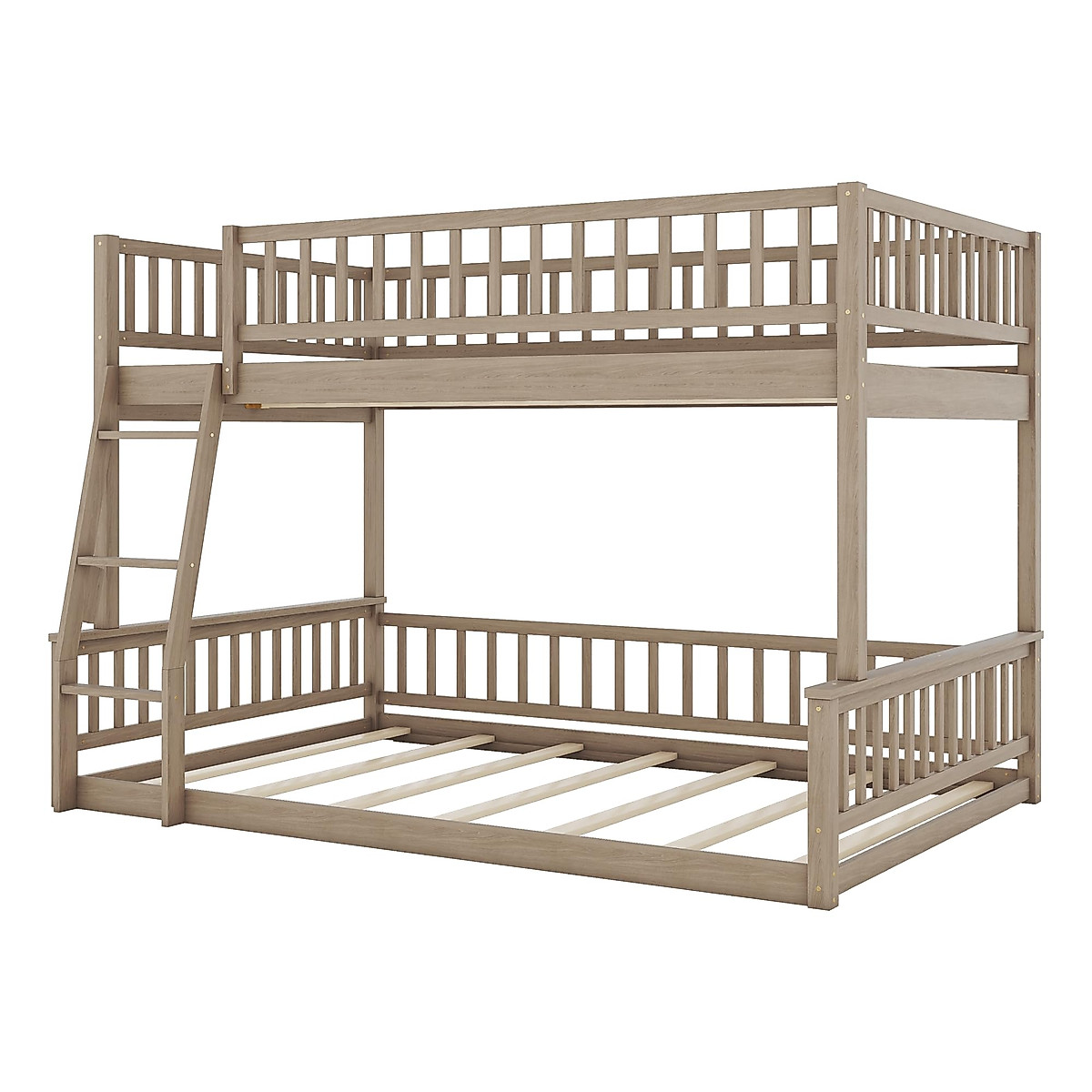 LZ LEISURE ZONE Full XL Over Queen Bunk Bed, Detachable Design Bunk Beds, Modern Wood Bunk Bed Frame with Ladder and Guardrails, No Box Spring Needed, Walnut