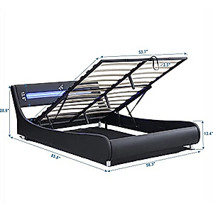 RUNWON Full Size Modern LED Upholstered Platform Bed Frame with Low Profile Headboard and Underneath Storage Space - Easy Assembly, Perfect for Kids and Adults